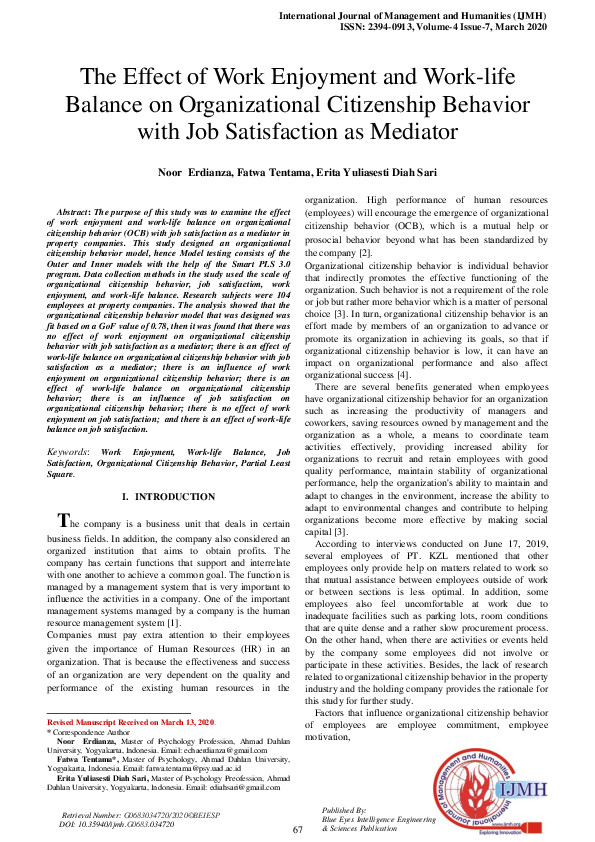 (PDF) The Effect of Work Enjoyment and Work-life Balance on ...