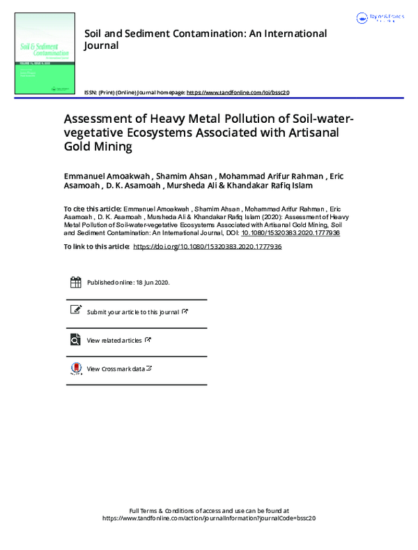(PDF) Assessment of Heavy Metal Pollution of Soil-water-vegetative Ecosystems Associated with ...