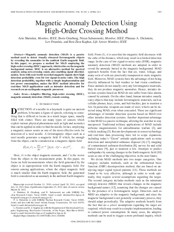 (PDF) Magnetic Anomaly Detection Using High-Order Crossing Method