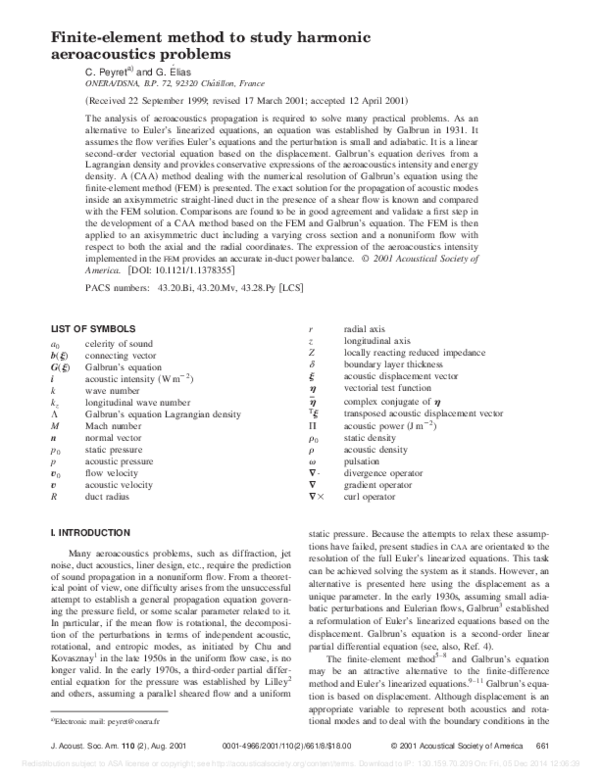 (PDF) Finite-element method to study harmonic aeroacoustics problems