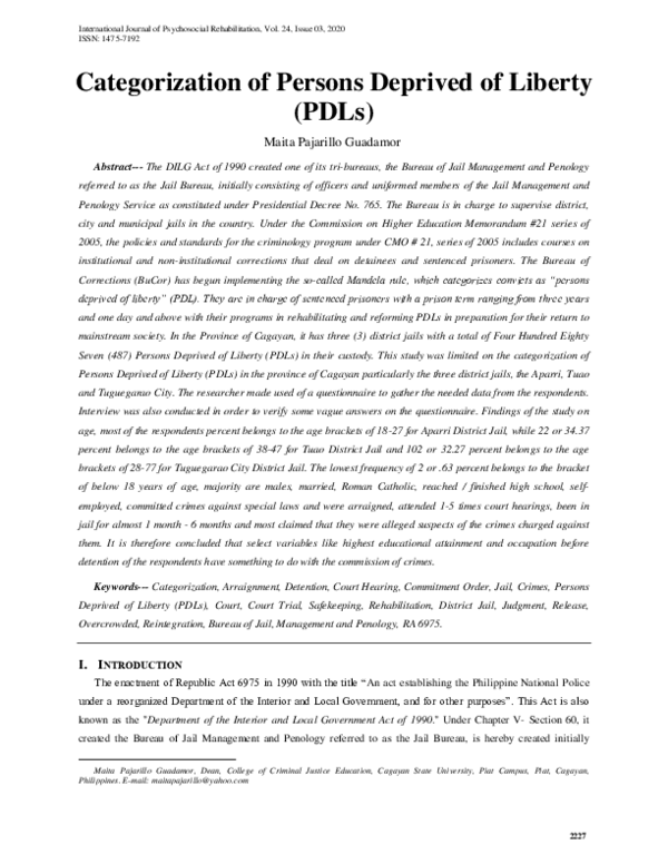 (PDF) Categorization of Persons Deprived of Liberty (PDLs)