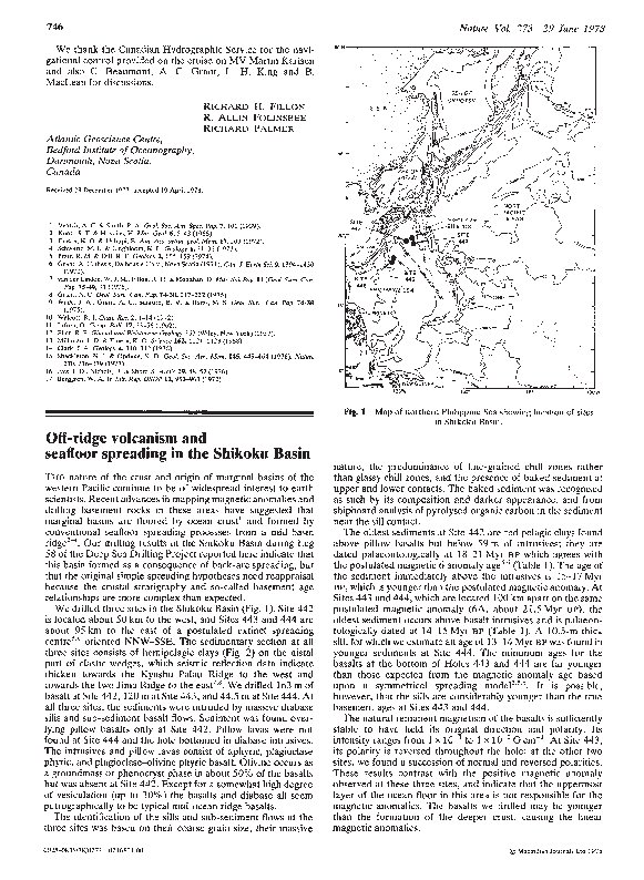 Off-ridge volcanism and seafloor spreading in the Shikoku Basin