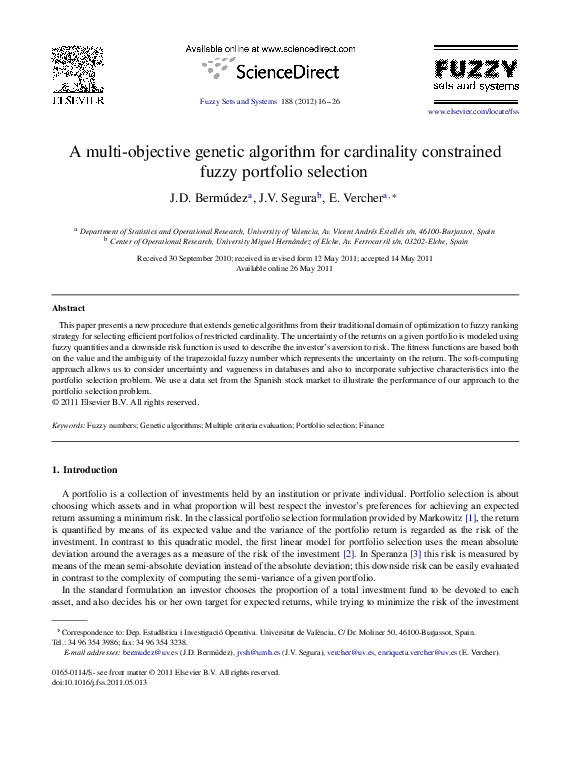 (PDF) A multi-objective genetic algorithm for cardinality constrained ...