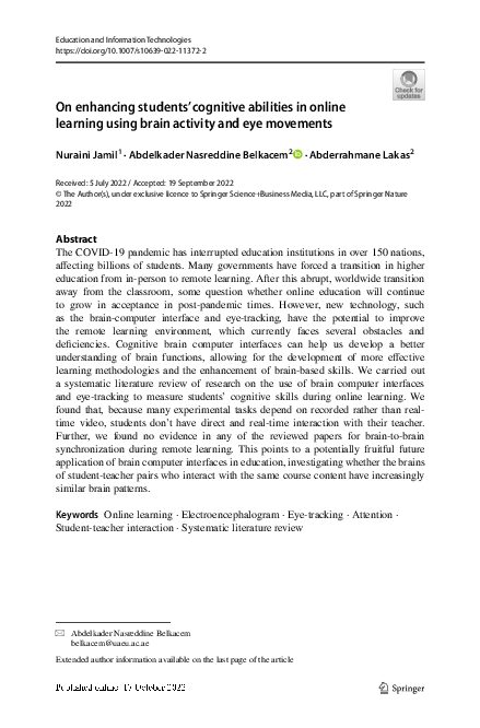 (PDF) On enhancing students’ cognitive abilities in online learning using brain activity and eye ...