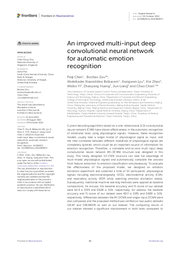 Pdf Multi Input Cnn For Emotion Recognition