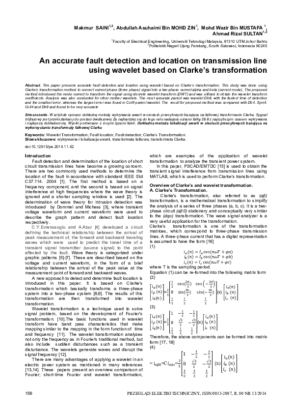(PDF) An accurate fault detection and location on transmission line using wavelet based on ...