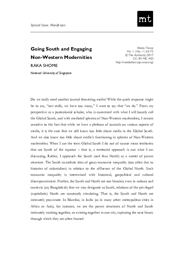 (PDF) Going South and Engaging Non-Western Modernities