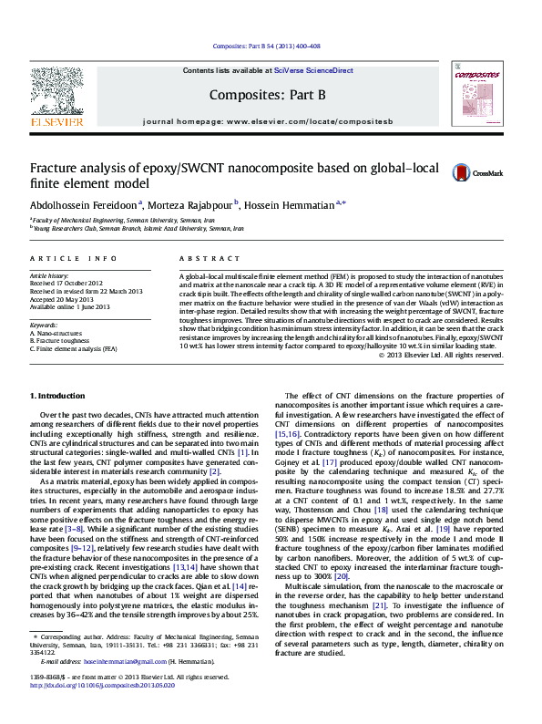 (PDF) Fracture analysis of epoxy/SWCNT nanocomposite based on global–local finite element model