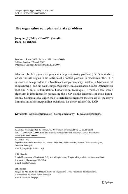 (PDF) The eigenvalue complementarity problem