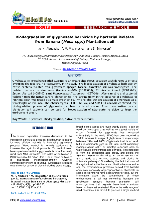 (PDF) Biodegradation of glyphosate herbicide by bacterial isolates from ...