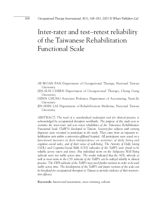 (PDF) Inter-rater and test–retest reliability of the Taiwanese ...