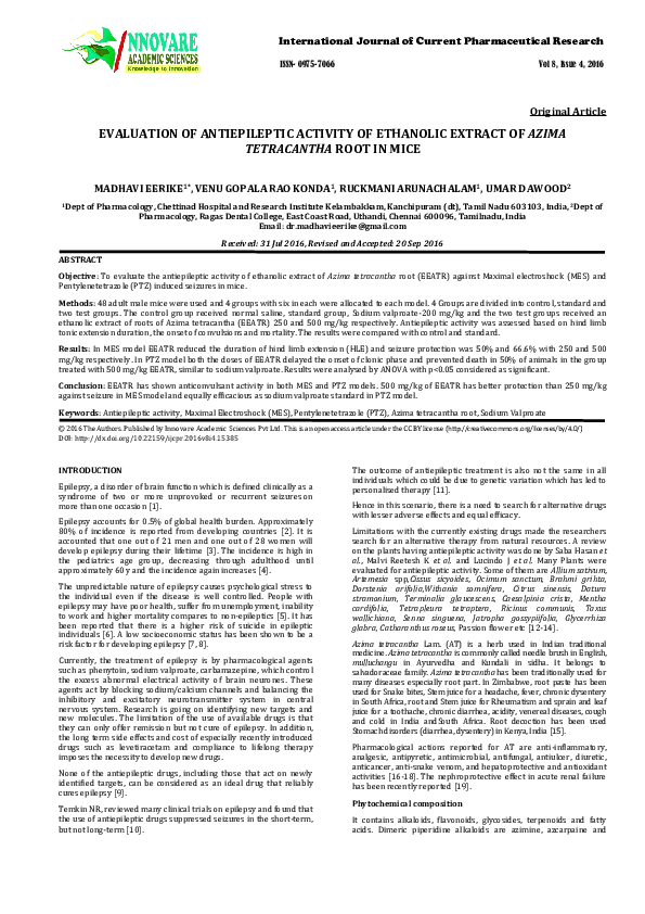 (PDF) Evaluation of Antiepileptic Activity of Ethanolic Extract of ...