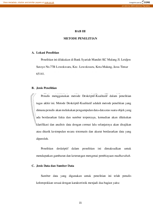 (PDF) Analisis Penerapan Sistem Bagi Hasil Pada Pembiayaan Mudharabah DI Bank Syariah Mandiri KC ...