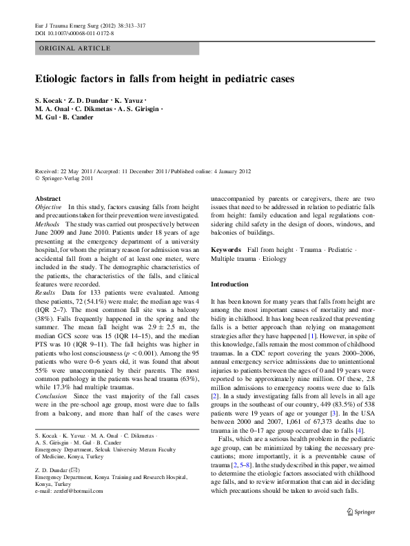 (PDF) Etiologic factors in falls from height in pediatric cases