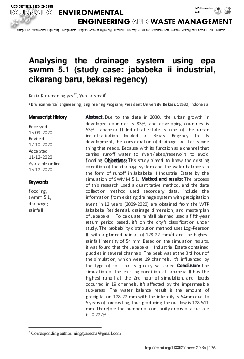 (PDF) Analysing the Drainage System Using Epa SWMM 5.1 (Study Case: Jababeka II Industrial ...