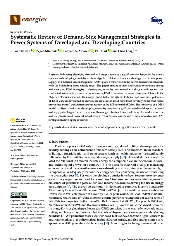 Pdf Systematic Review Of Demand Side Management Strategies In Power