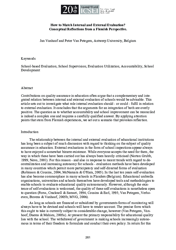 (PDF) How to match internal and external evaluation? Conceptual ...