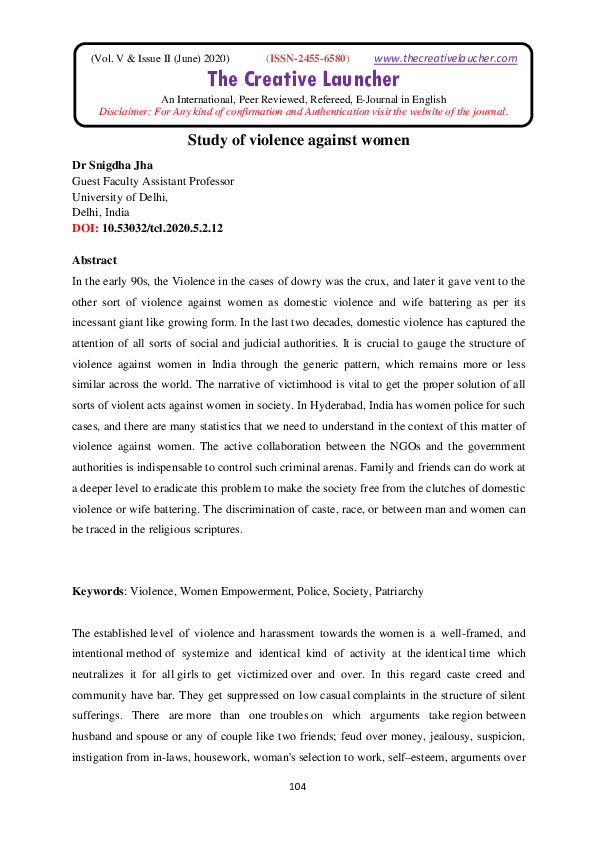 (PDF) Study of violence against women