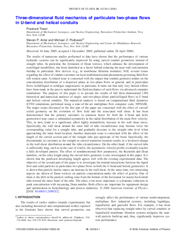 (PDF) Three-dimensional fluid mechanics of particulate two-phase flows in U-bend and helical ...