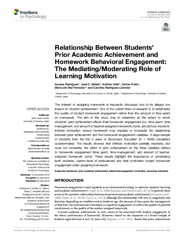 (PDF) Relationship Between Students’ Prior Academic Achievement and Homework Behavioral ...