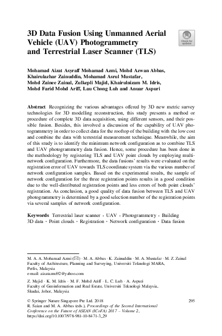 (PDF) 3D Data Fusion Using Unmanned Aerial Vehicle (UAV) Photogrammetry and Terrestrial Laser ...