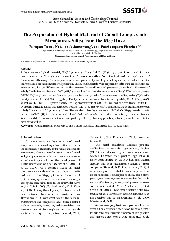 (PDF) The preparation of hybrid material of cobalt complex into ...