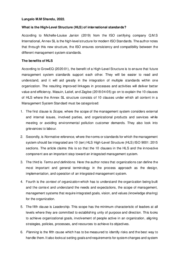 (PDF) What is the High-Level Structure (HLS) of international standards