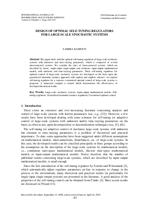 (PDF) Design of robust adaptive regulators for large-scale systems