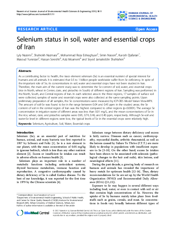 (PDF) Selenium status in soil, water and essential crops of Iran