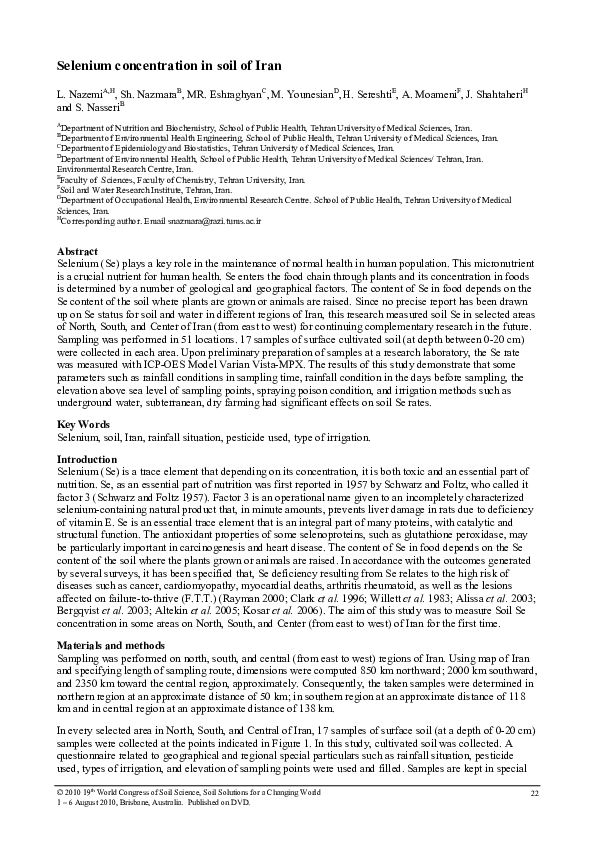 (PDF) Selenium Levels in Iranian Soil Samples