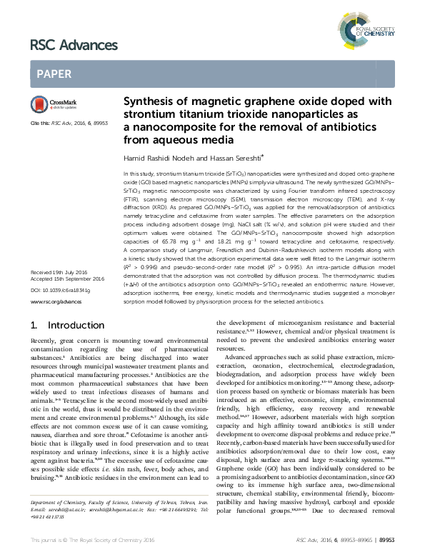 (PDF) Synthesis of magnetic graphene oxide doped with strontium ...