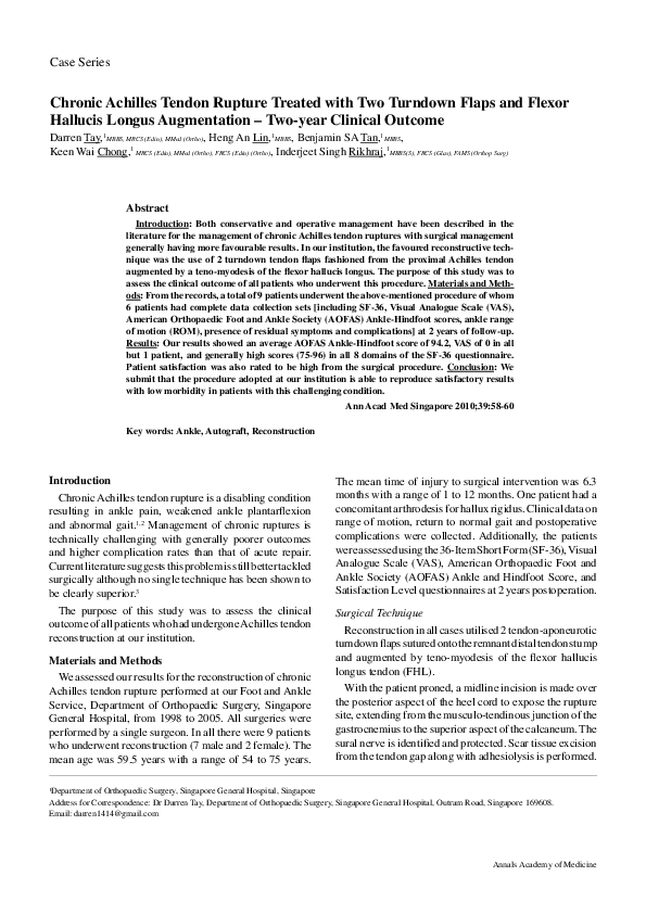(PDF) Chronic Achilles Tendon Rupture Treated with Two Turndown Flaps ...