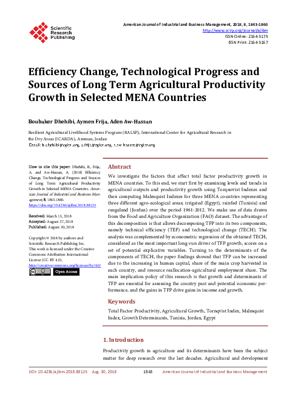 Efficiency Change, Technological Progress and Sources of Long Term ...