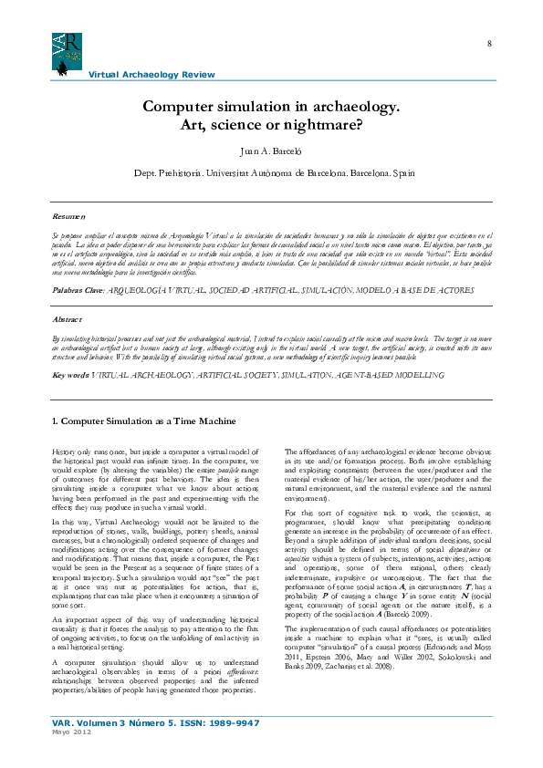 (PDF) Computer simulation in archaeology. Art, science or nightmare?