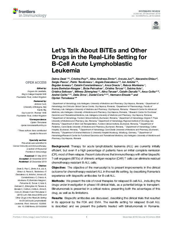 (PDF) Let’s Talk About BiTEs and Other Drugs in the Real-Life Setting ...