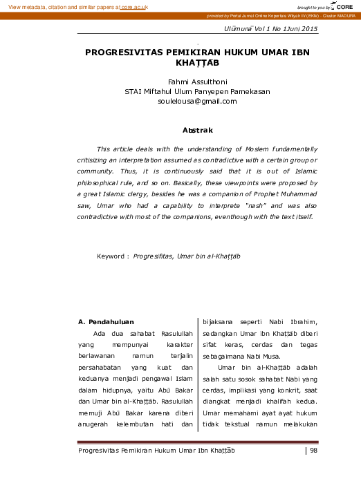 (PDF) Progresivitas Pemikiran Hukum Umar Ibn Khattab
