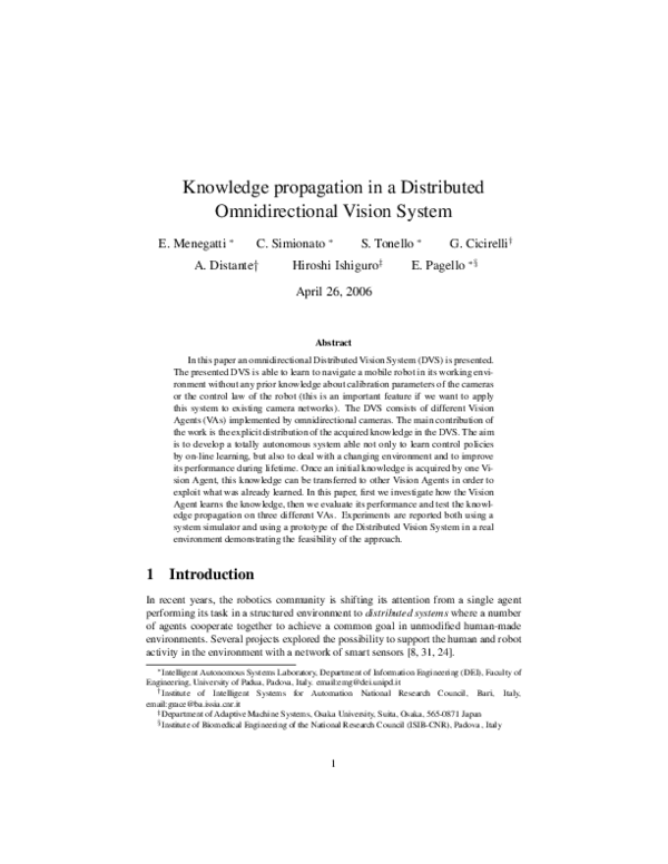 Pdf Knowledge Propagation In A Distributed Omnidirectional Vision System Arcangelo Distante