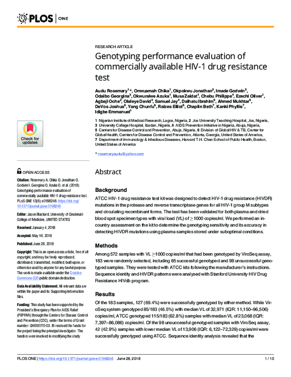 (PDF) Genotyping performance evaluation of commercially available HIV-1 ...