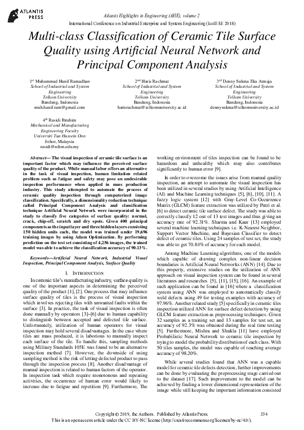 (PDF) Multi-class Classification of Ceramic Tile Surface Quality using Artificial Neural Network ...