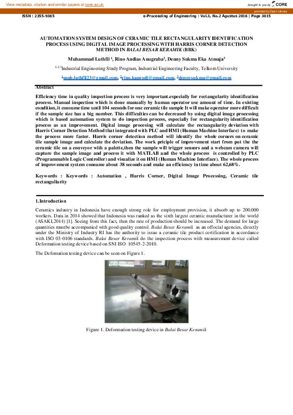 (PDF) Automation System Design Of Ceramic Tile Rectangularity Identification Process Using ...