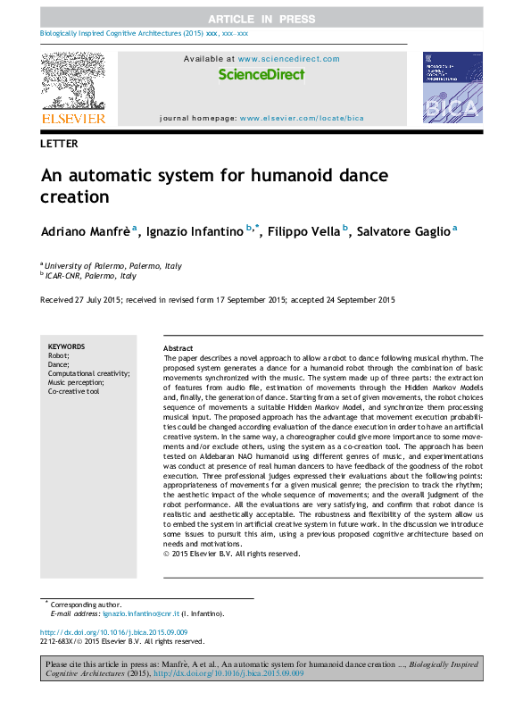 (PDF) An automatic system for humanoid dance creation