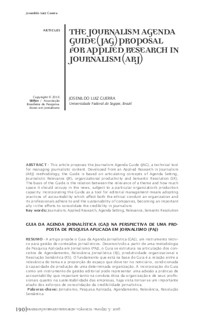 (PDF) The Journalism Agenda Guide (JAG): Proposal for Applied Research ...