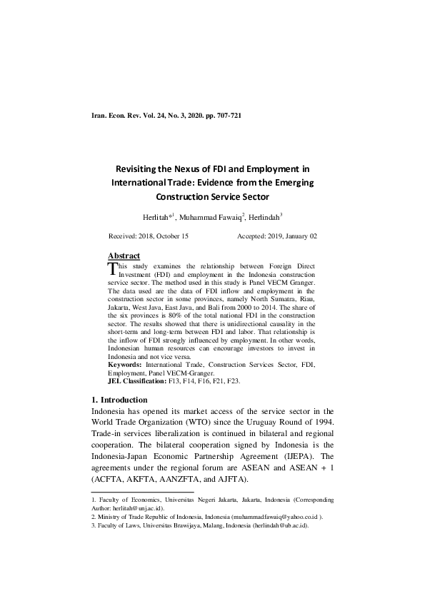 (PDF) Revisiting the Nexus of FDI and Employment in International Trade ...