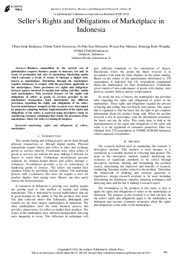 (PDF) Seller’s Rights and Obligations of Marketplace in Indonesia