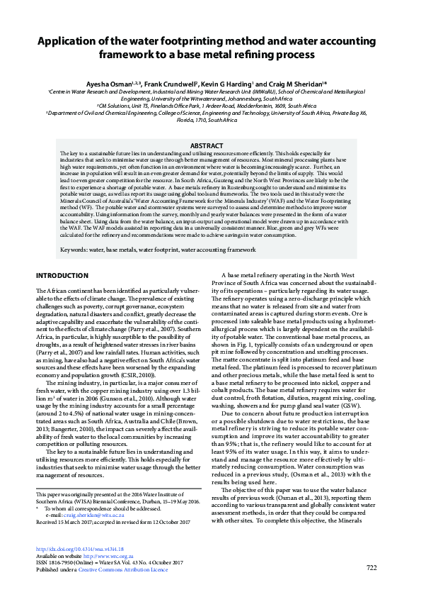 (PDF) Application of the water footprinting method and water accounting ...