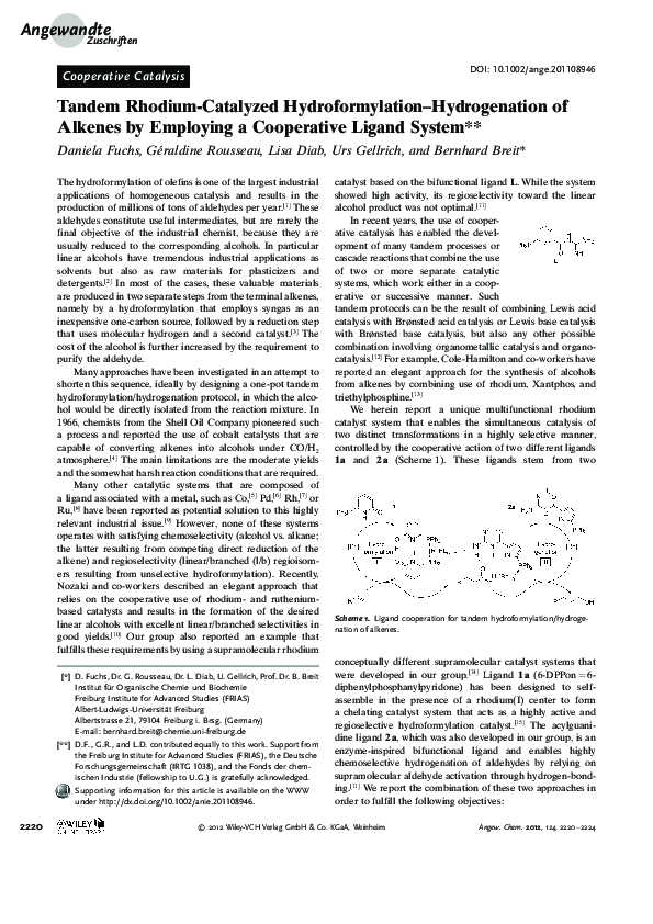 (PDF) Tandem Rhodium-Catalyzed Hydroformylation-Hydrogenation of ...