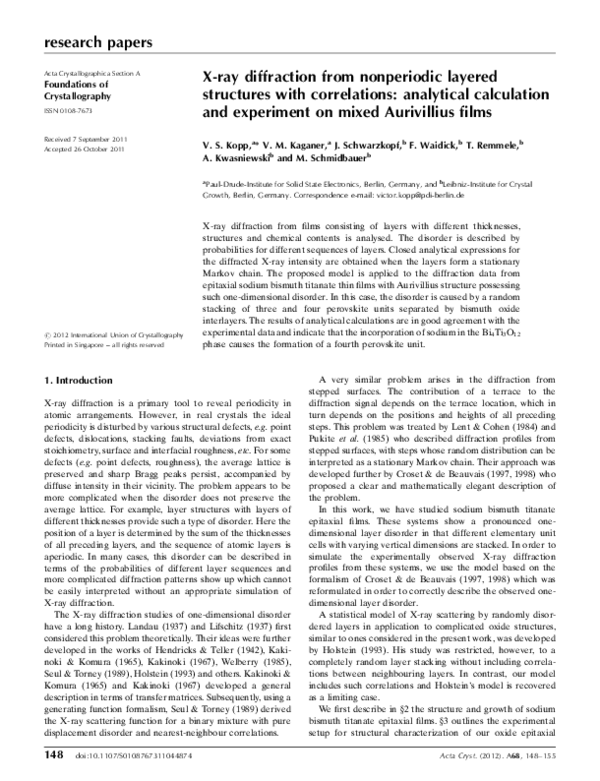 (PDF) X-ray diffraction from nonperiodic layered structures with correlations: analytical ...