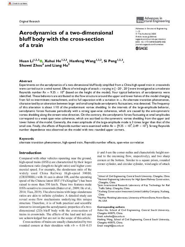 (PDF) Aerodynamics of a two-dimensional bluff body with the cross ...