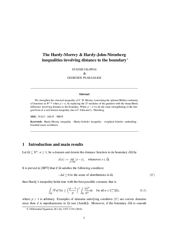 (PDF) The Hardy–Morrey & Hardy–John–Nirenberg inequalities involving ...