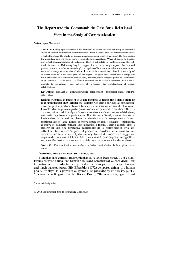 (PDF) The Report and the Command: the Case for a Relational View in the ...